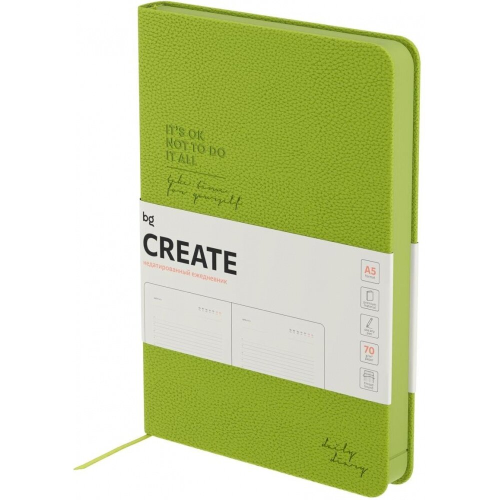 БиДжи DuA5_61244 Ежедневник недатированный, а5, 136л, твердый переплет, кожзам, bg create. lime, лаймовый, цветной срез