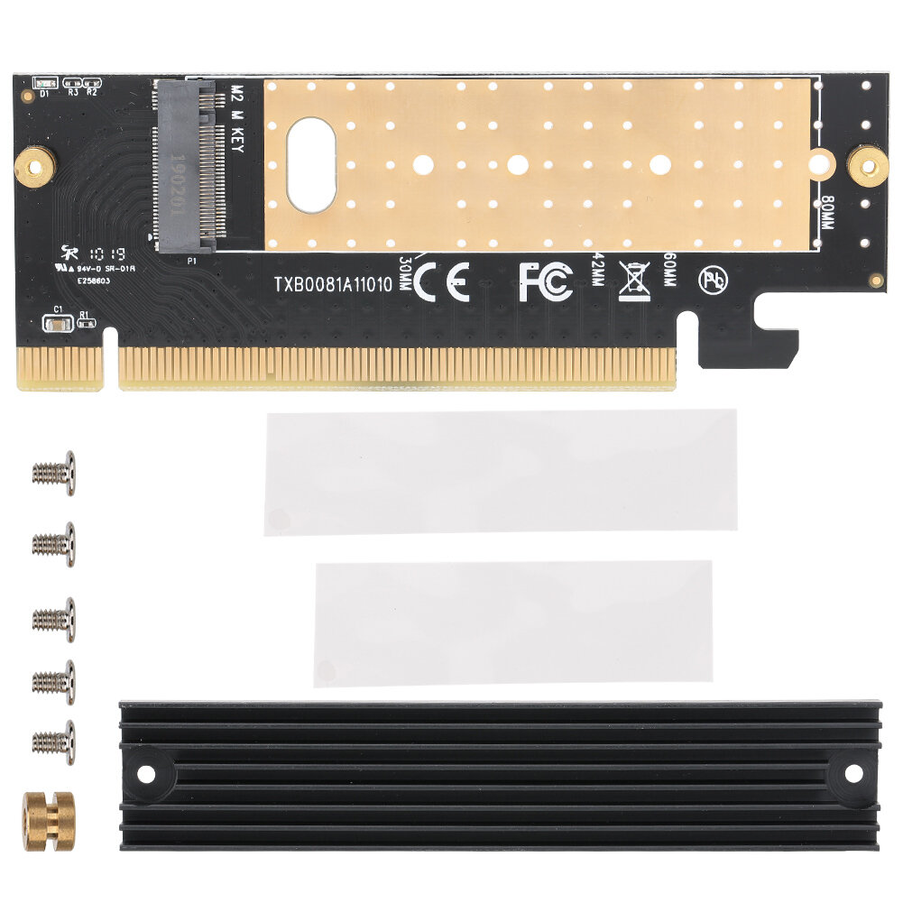 Карта-адаптер NVMe M.2 (ключ M) to PCI-E 3.0 x16, с радиатором, для Windows/Linux/Mac