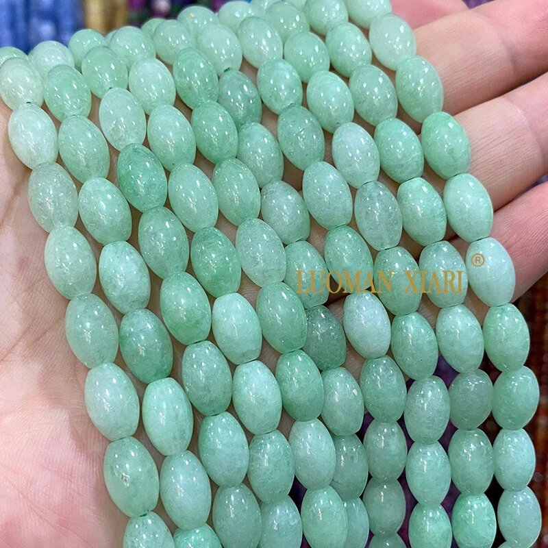 Натуральные бусины нефрит LUOMAN XIARI 8x12 мм желтые Изумрудный, 8x12mm 28-30pcs, light green