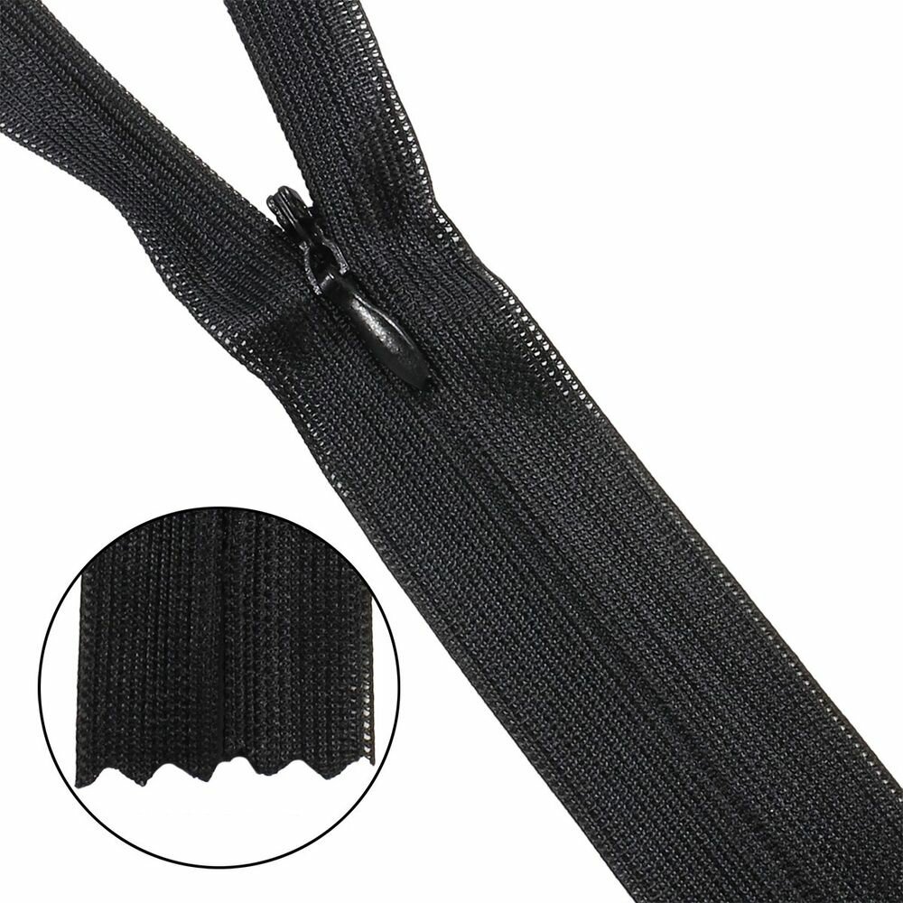 Молния айрис потайная неразъемная т3 60 см нейлон 580 черный, 310 черный, 10 шт