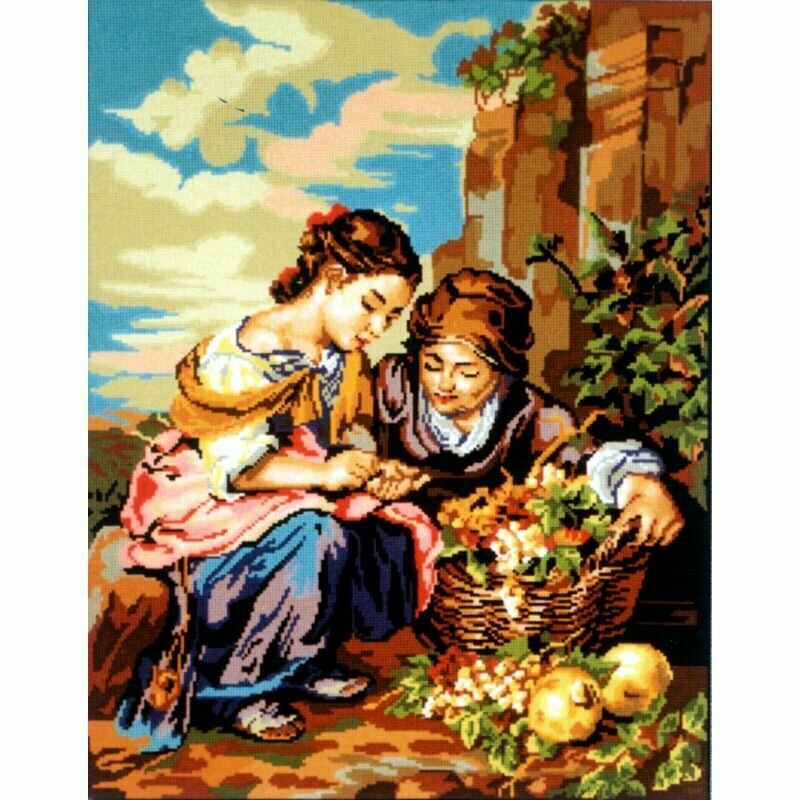 Канва GOBELIN L. DIAMANT "Девушки с корзиной винограда", жесткая, с рисунком