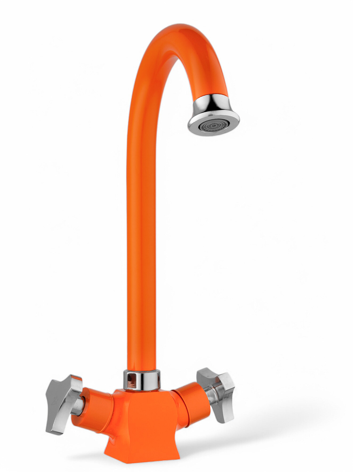 Смеситель для кухни с высоким изливом и вентильными хромированными ручками, оранжевый