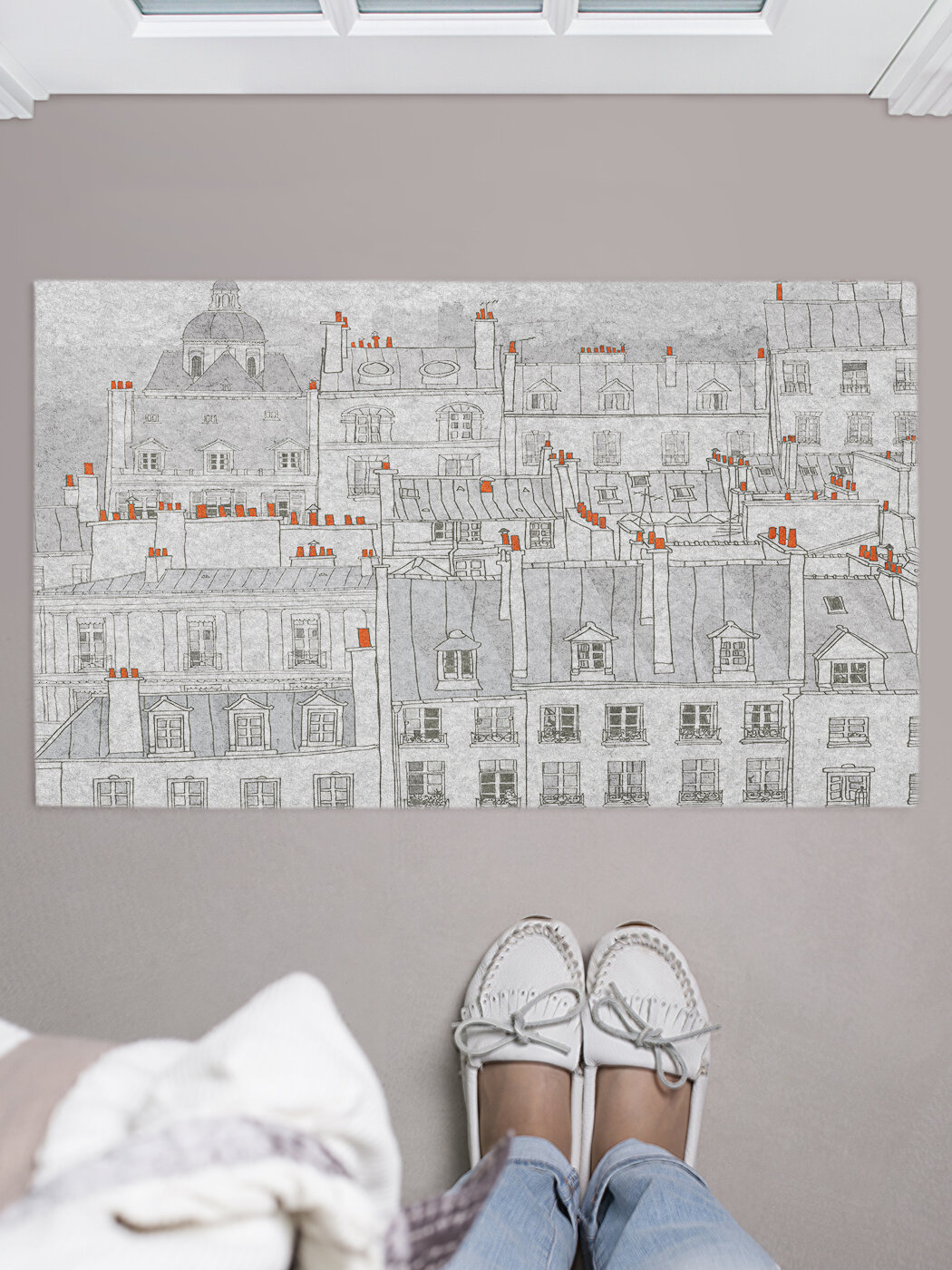 Коврик придверный в прихожую с принтом "Крыши старого города" 45x75 см , JoyArty