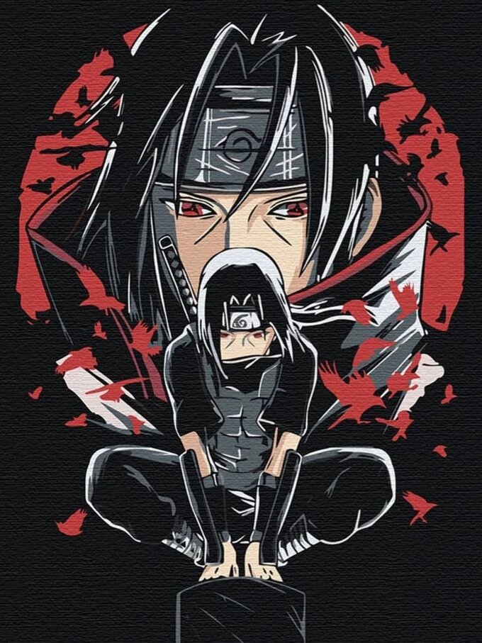 Алмазная мозаика на подрамнике "Учиха Итачи" круглые бриллианты 40х50см