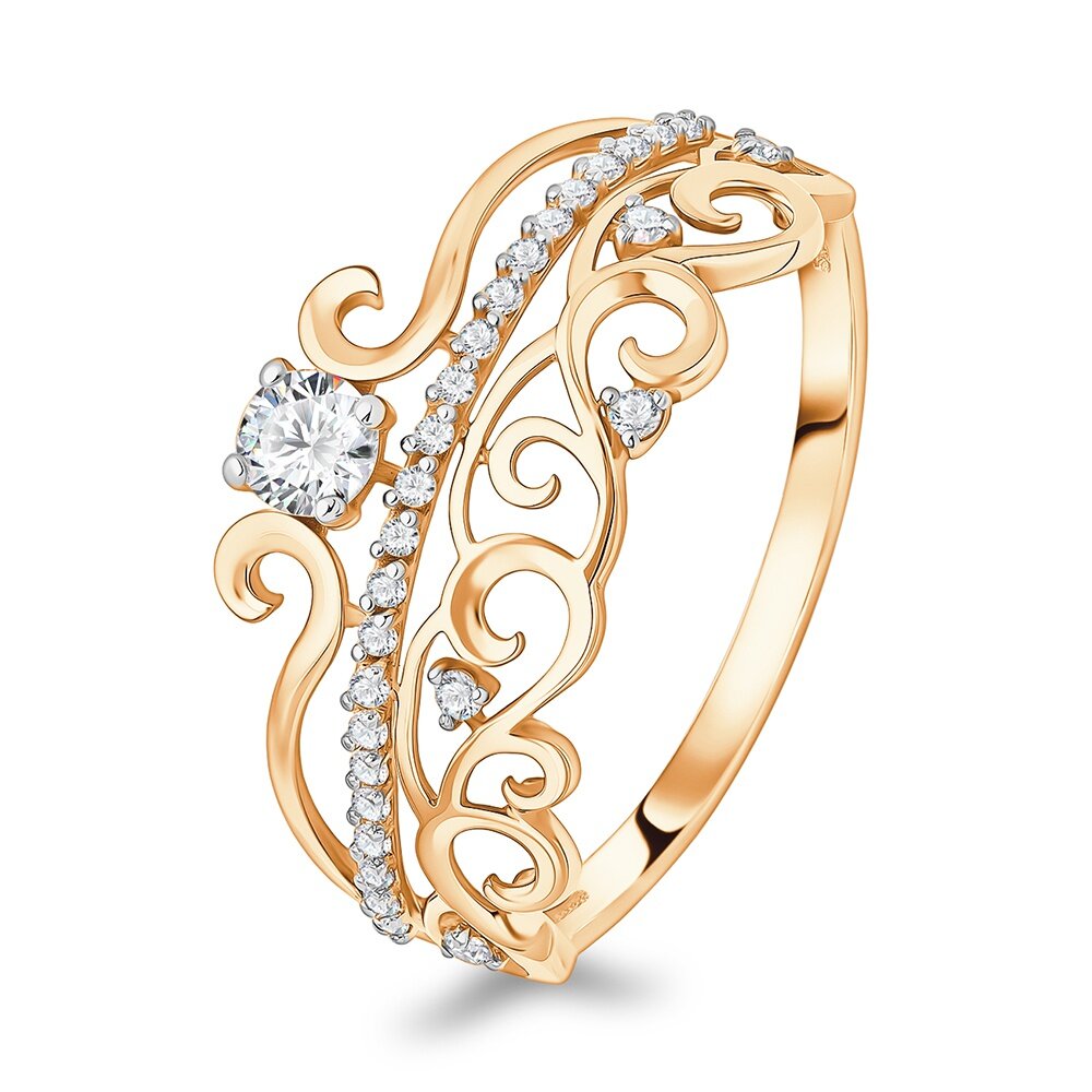 Кольцо, красное золото, 585 проба, родирование, фианит