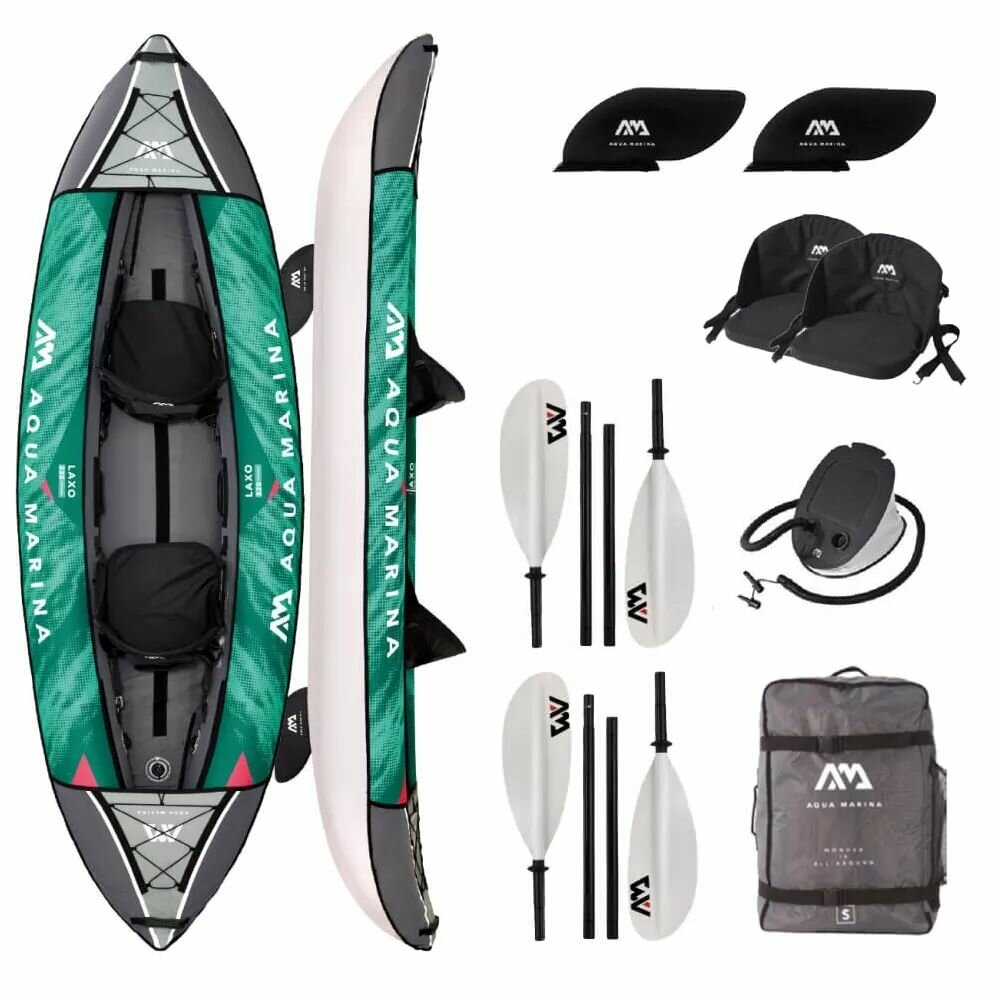 Байдарка Aqua Marina Laxo-320, двухместная, ПВХ, регулируемое сиденье, 2 весла, сумка, насос