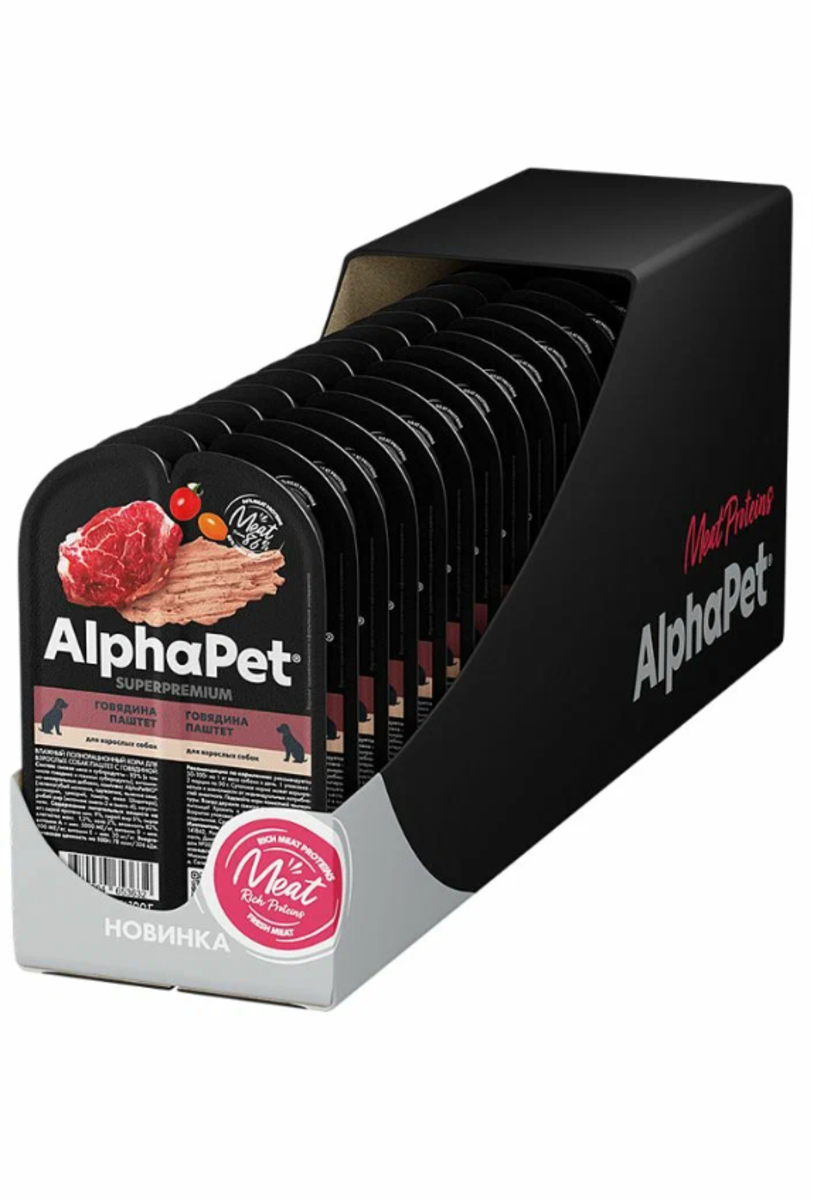 Влажный корм для собак AlphaPet Superpremium паштет с говядиной, упаковка 15 шт х 100 гр