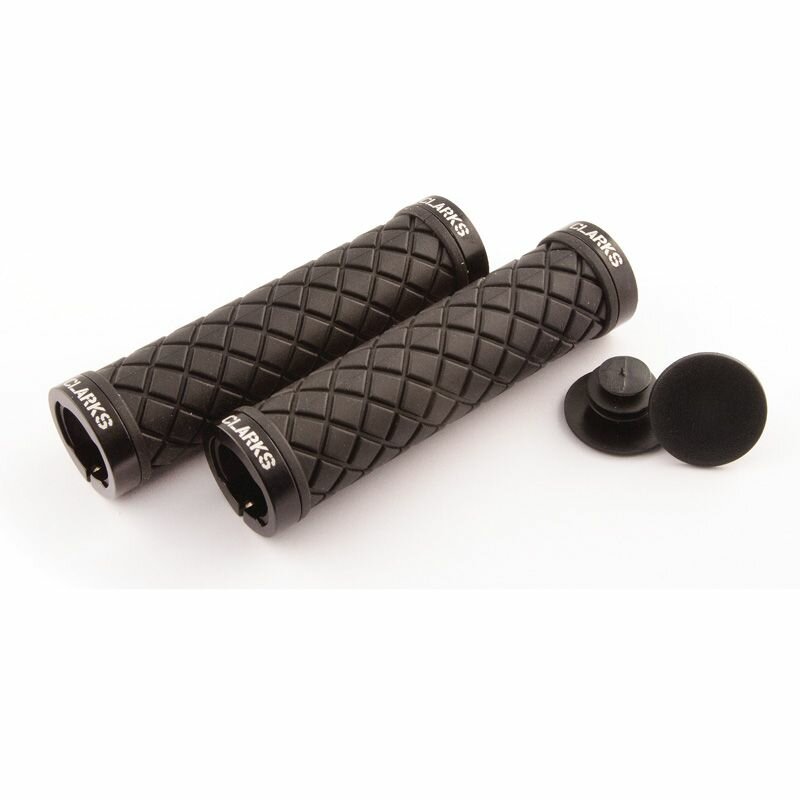 Ручки на руль для велосипеда грипсы CLARKS CLO276 резиновые "ромбы" антискользящие 130мм, 2 фиксатора, черные
