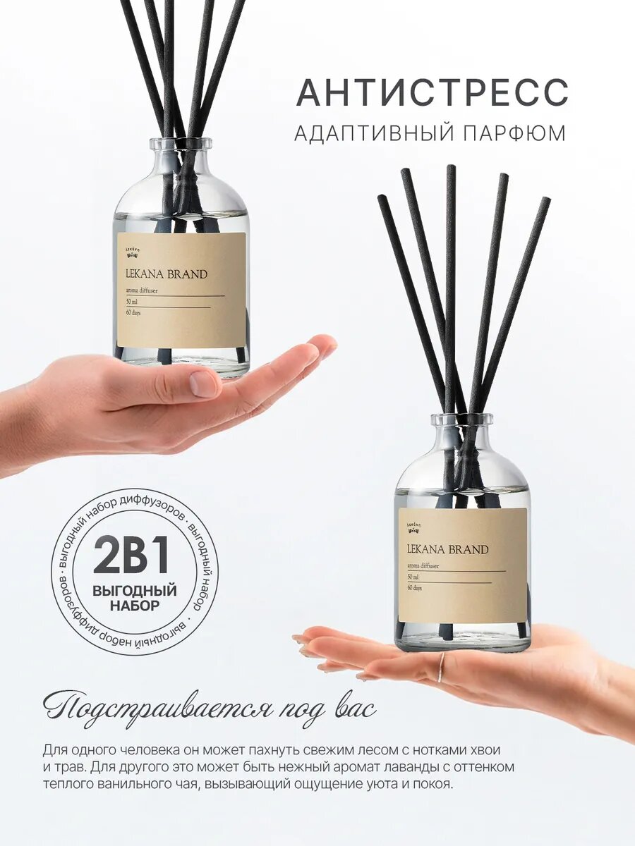 Диффузор для дома/ Набор: Антистресс, 2*50 мл LEKANA BRAND; диффузор для дома с палочками