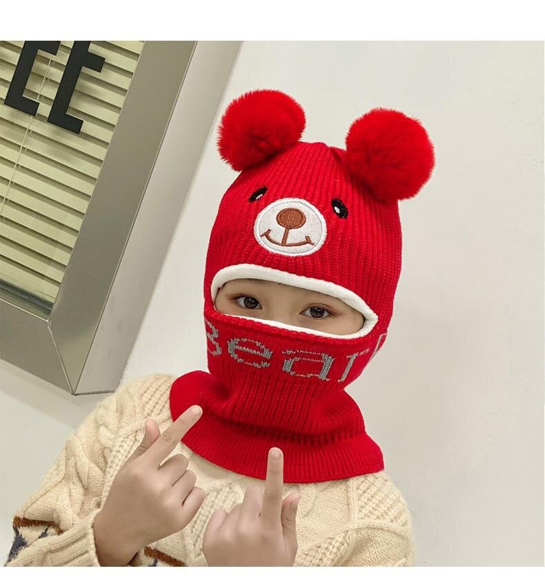 Детские шапки, маски, шарфы, универсальные хлопковые шапки для мальчиков и девочек, зимние бархатные утолщенные теплые шерстяные шапки, вязаные шапки.
