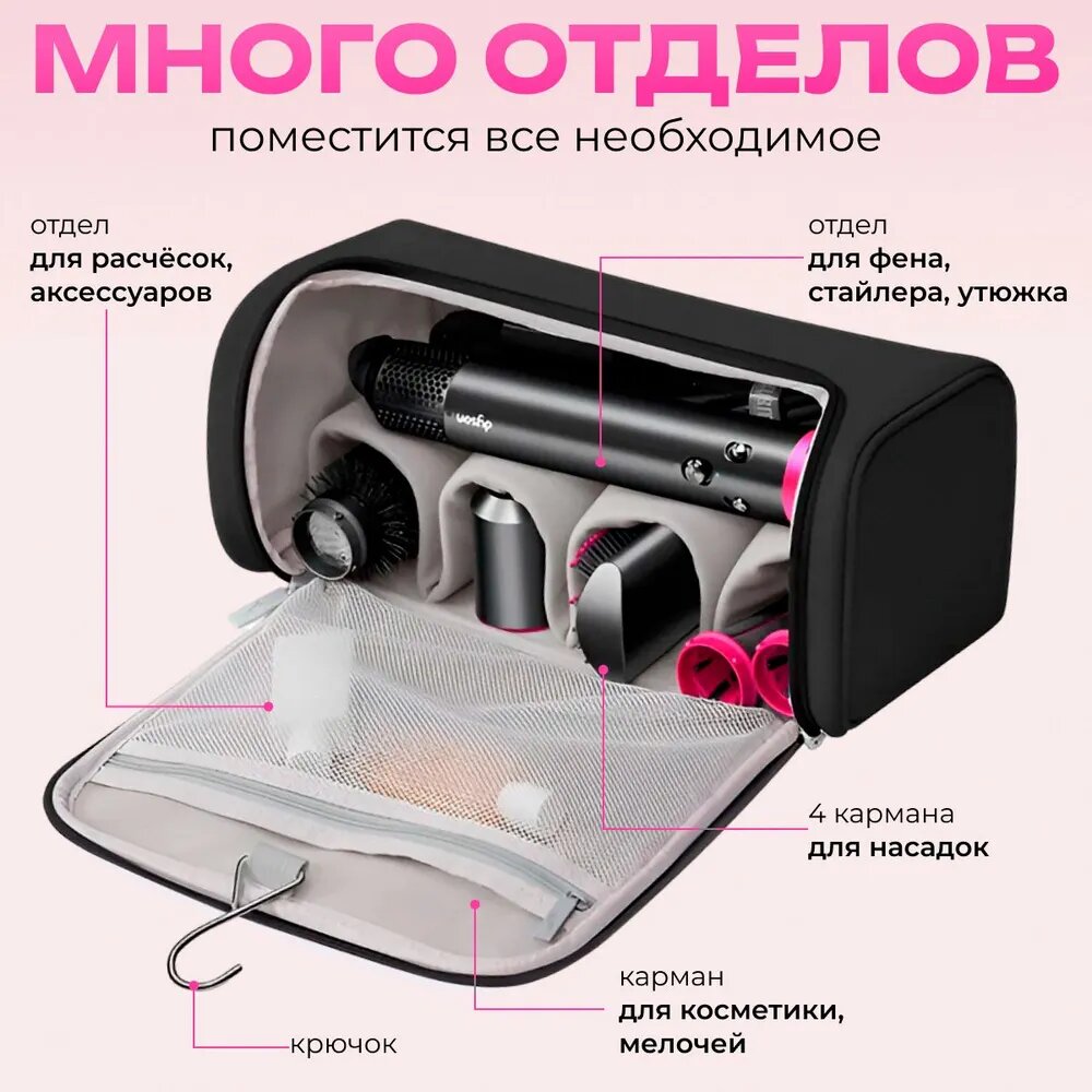 Косметичка для фена, стайлера, утюжка, надежная защита, стильный дизайн. Вмещается все насадки. 3 цвета. — фото 1