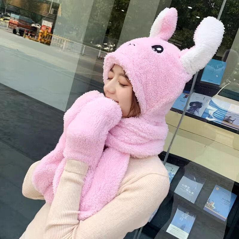 Универсальная женская шапка и шарф на осень и зиму, детская шапка, милая плюшевая шапка для защиты ушей с кроличьими ушками, которая двигается, когда вы ее зажимаете.
