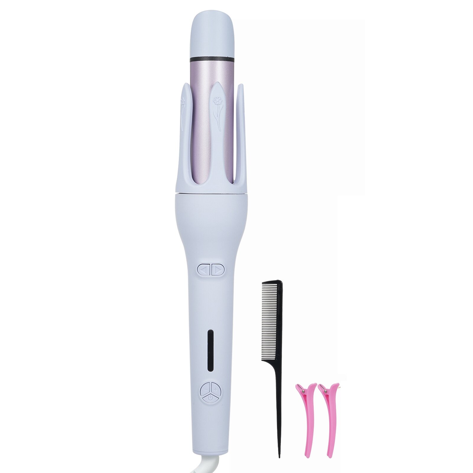 2 in 1 Flat Iron Hair Straightener Automatic Curler Rotating Electric Curling 3 Temperature Adjustable Wand PTC Heating with Cord