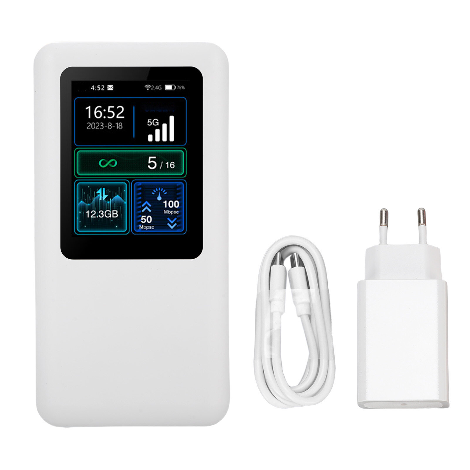 Мобильный хотспот 5G 2,4 ГГц 5,8 ГГц с 1,8-дюймовым TFT MIPI LCD экраном, портативный Wi-Fi роутер для путешествий с 6 портами и слотом для SIM-карты, вилка европейского стандарта.