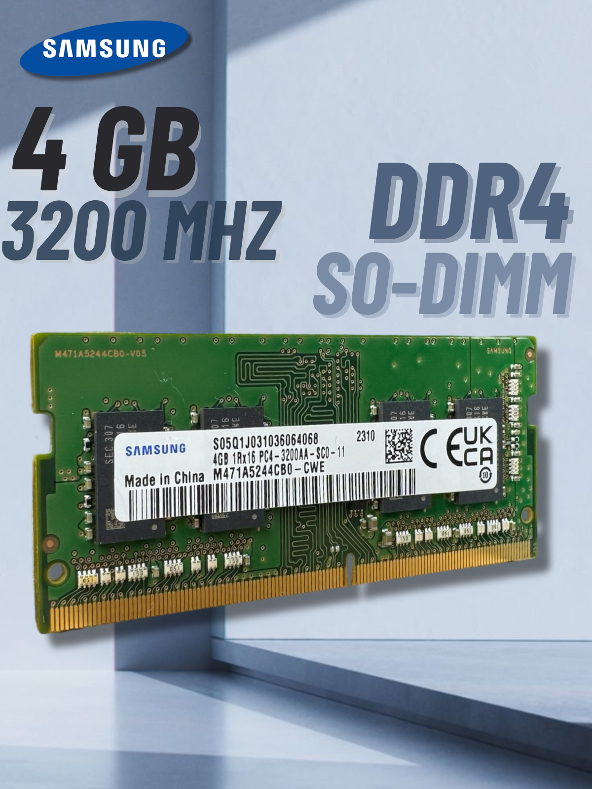 Оперативная память для ноутбука Samsung 4 ГБ 1RX16 PC4-3200-SC0-11 DDR4 SODIMM 4Gb 3200 МГц CL22 SOMJ2R03153676B935