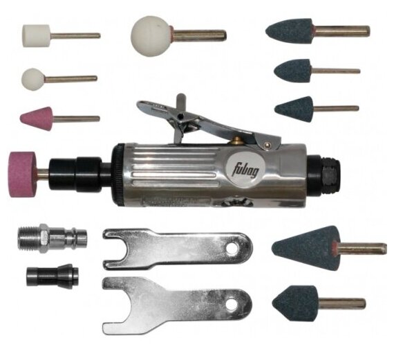 Пневмошлифмашина Fubag GL25000, прямая 1/4", 25000 об/мин, 6 бар, + набор насадок