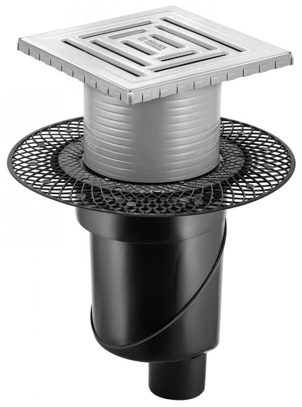 Трап для душа Berges Platz Uno 150х150 матовый хром вертикальный выпуск