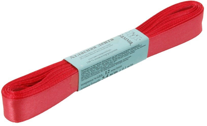 Лента атласная 12 мм 10 шт по 5.4 м"Gamma" AL-12P №077 бордовый