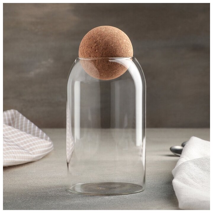 Банка для сыпучих продуктов "Эко", 800 мл, 9x18 см, стеклянная емкость для хранения