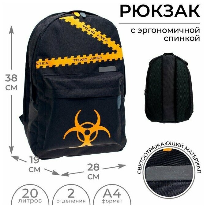 Рюкзак молодёжный, 38 х 28 х 19 см, эргономичная спинка, Calligrata Э "Токсик", 7546966