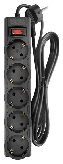 Сетевой фильтр Cbr CSF 2505-3.0 Black CB, 5 евророзеток, 3 метра, чёрный