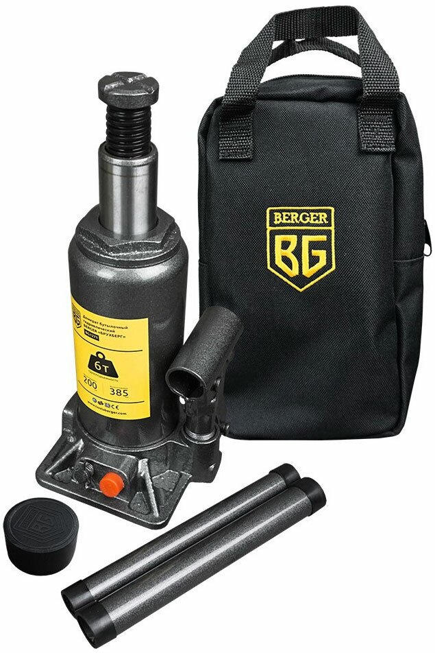 Домкрат бутылочный гидравлический 6т. Berger "брухберг" BG1271, 200-385 мм