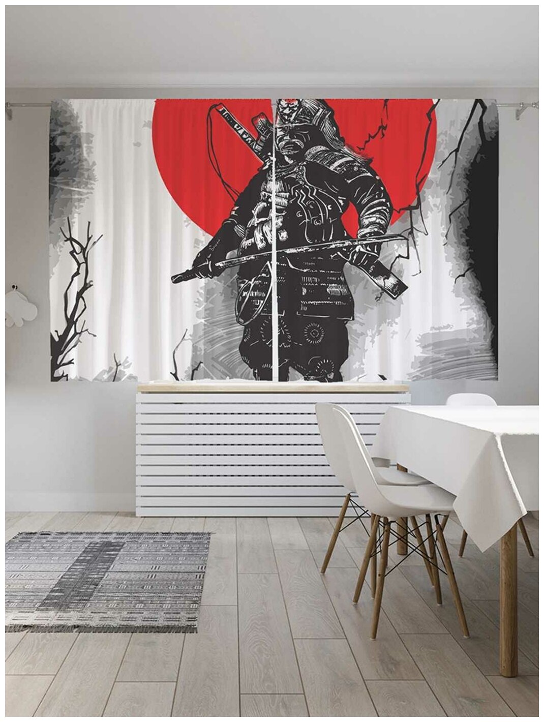 Фотошторы короткие "Японский самурай", 2 полотна шириной по 145 см, высота 180 см, JoyArty