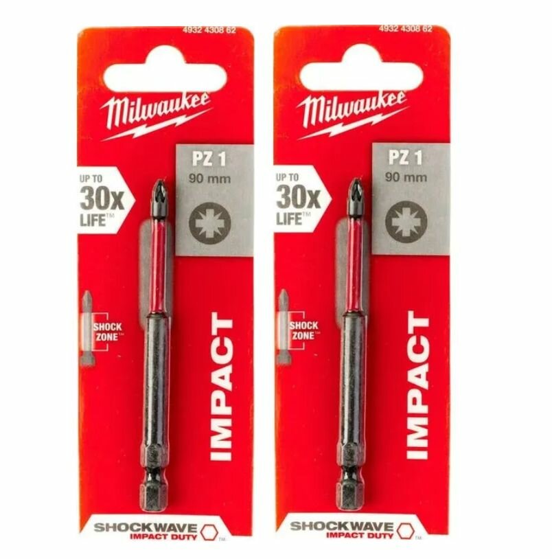 Биты Milwaukee Shockwave Impact Duty PZ1 90 мм в комплекте 2 шт.