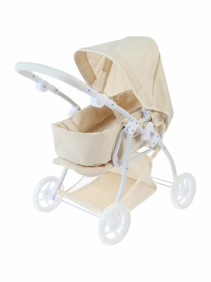 Коляска для кукол КНР универсальная с переноской, с корзиной, металлический каркас, бежевая