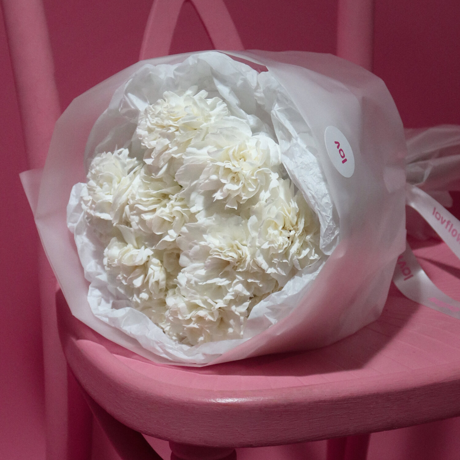 Нежный букет из белых диантусов, 11 белых гвоздик, моно букет из белых диантусов