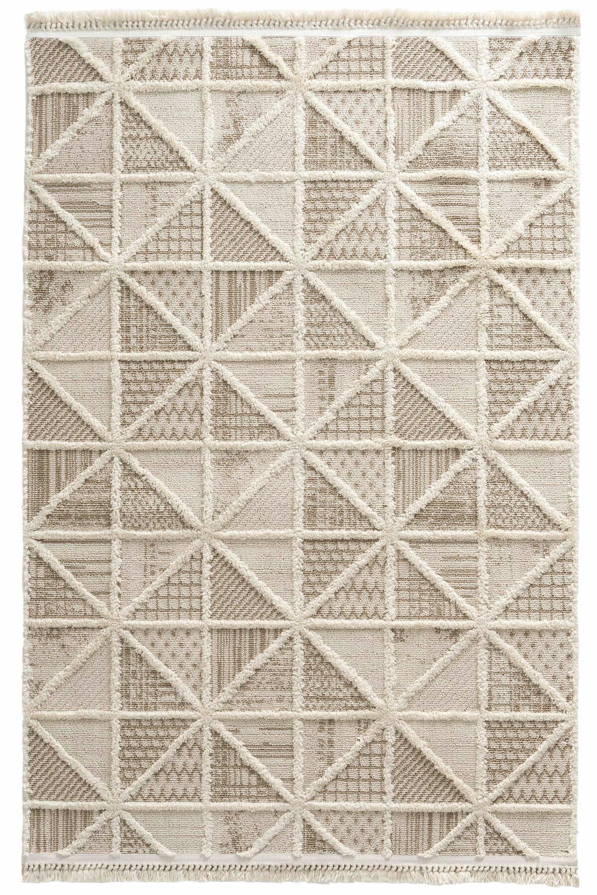 Ковер Cool Hali Sakura 2201 Ковер-дорожка 80x150 cm с мягкой шелковистой плетеной текстурой с эффектом букле, с укороченной плетеной бахромой, цвета песочный бархат (бежевый)