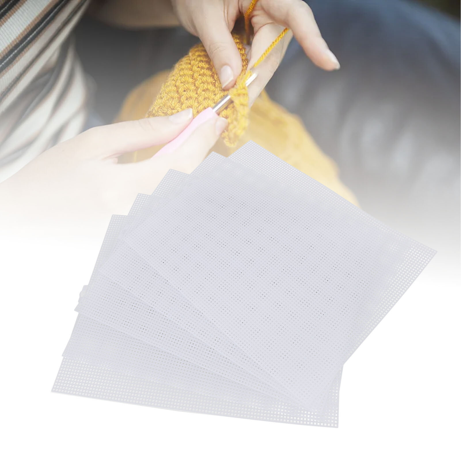 5 Пластиковые сетчатые холста 7 сеток 33.5x26cm Белый Пластиковый сетчатый холст с 4 спицами для вязания