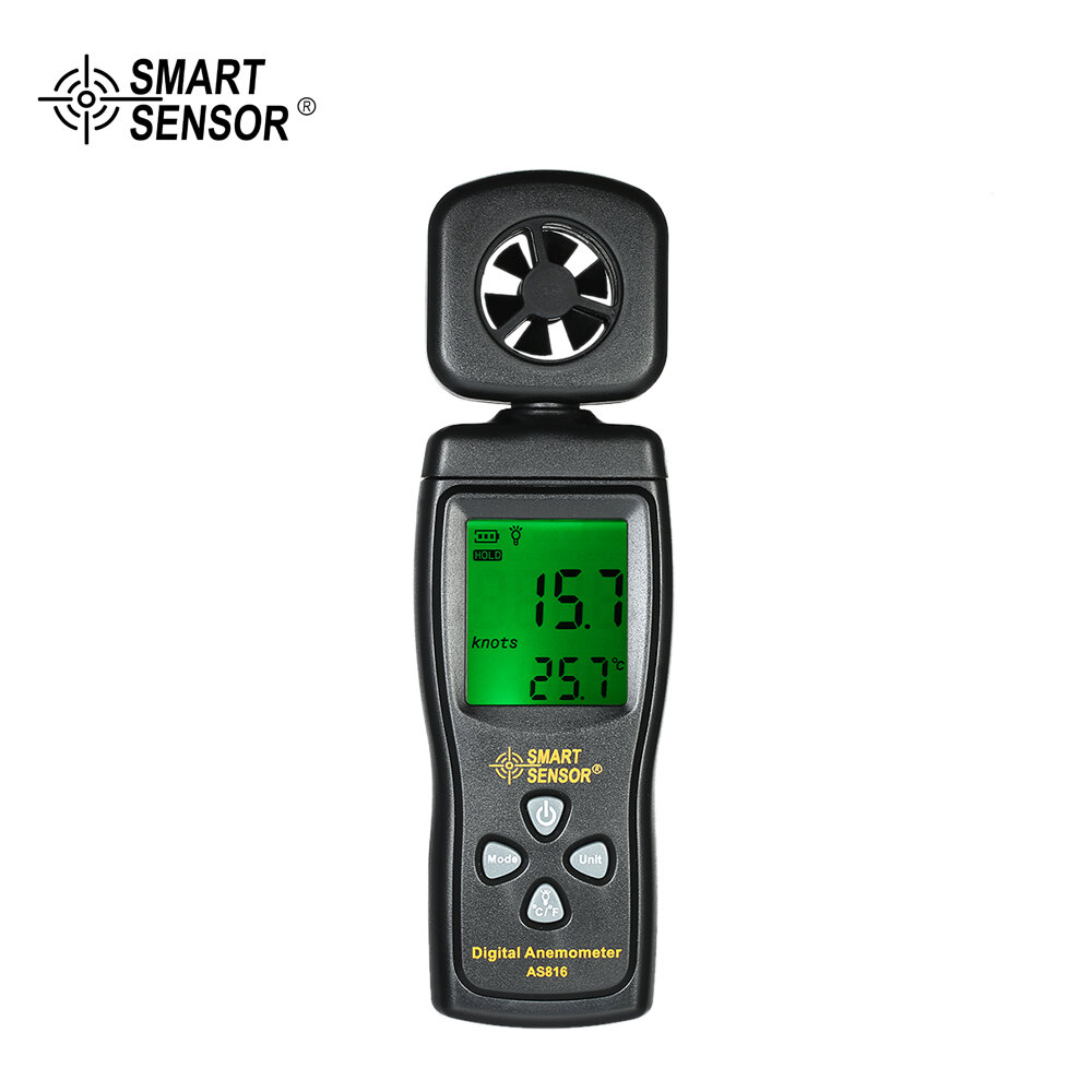 SMART SENSOR Mini Anemometer LCD Digital Wind Speed Meter Air Velocity Temperature Measuring with Backlight