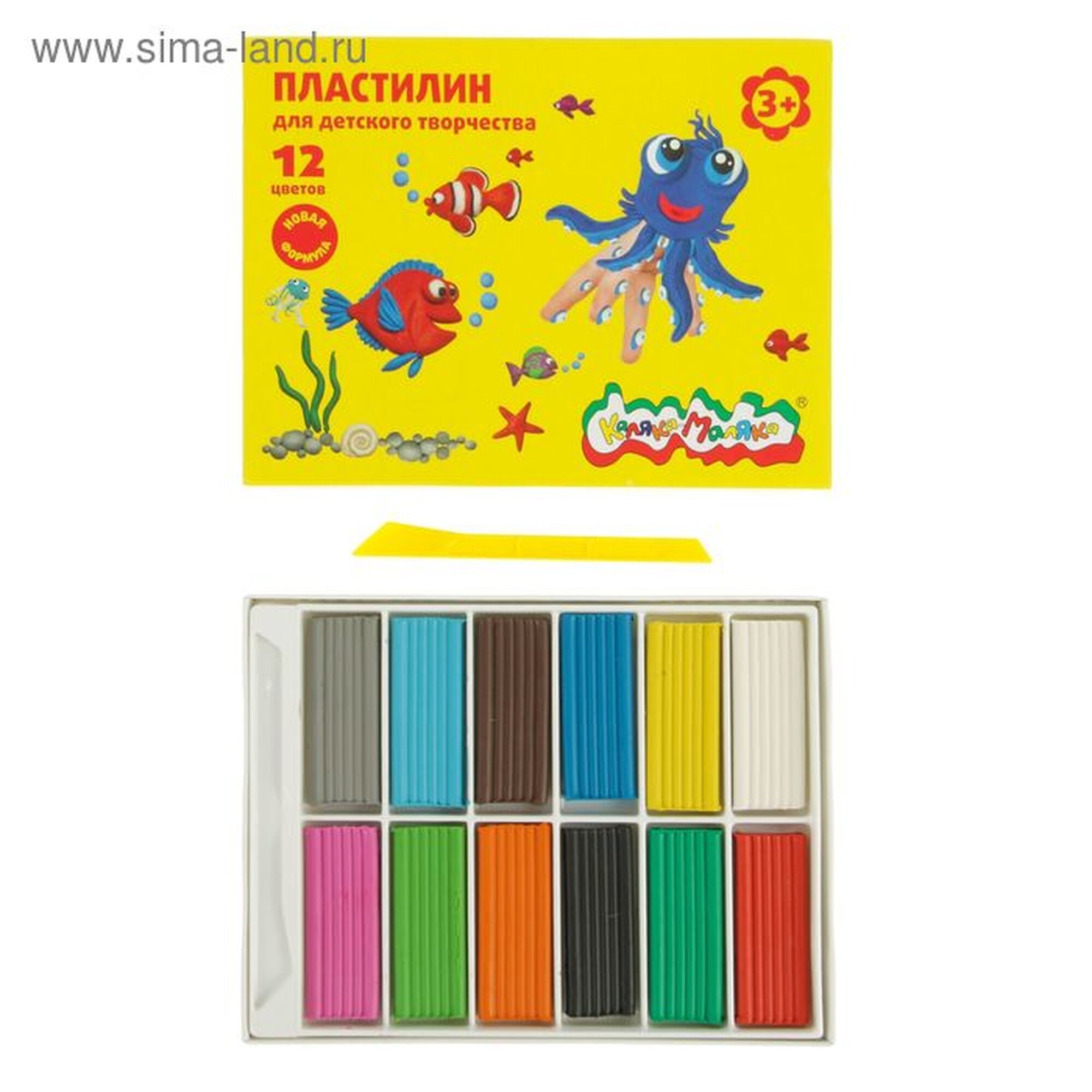 Пластилин Каляка-Маляка, 12 цветов, 180 г, картонная упаковка