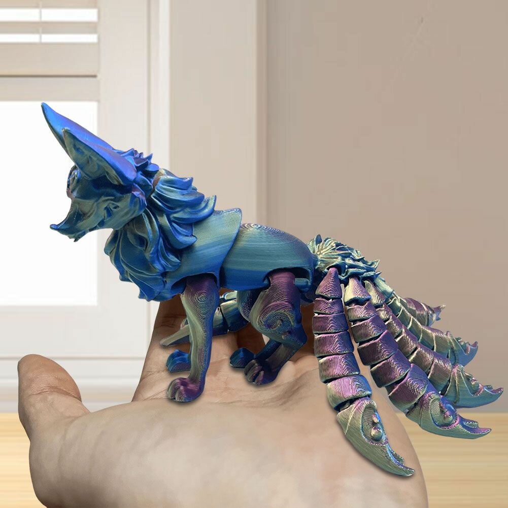 18-см напечатанная на 3D-принтере игрушка-девятихвостая лиса с подвижными шарнирами для настольной полки