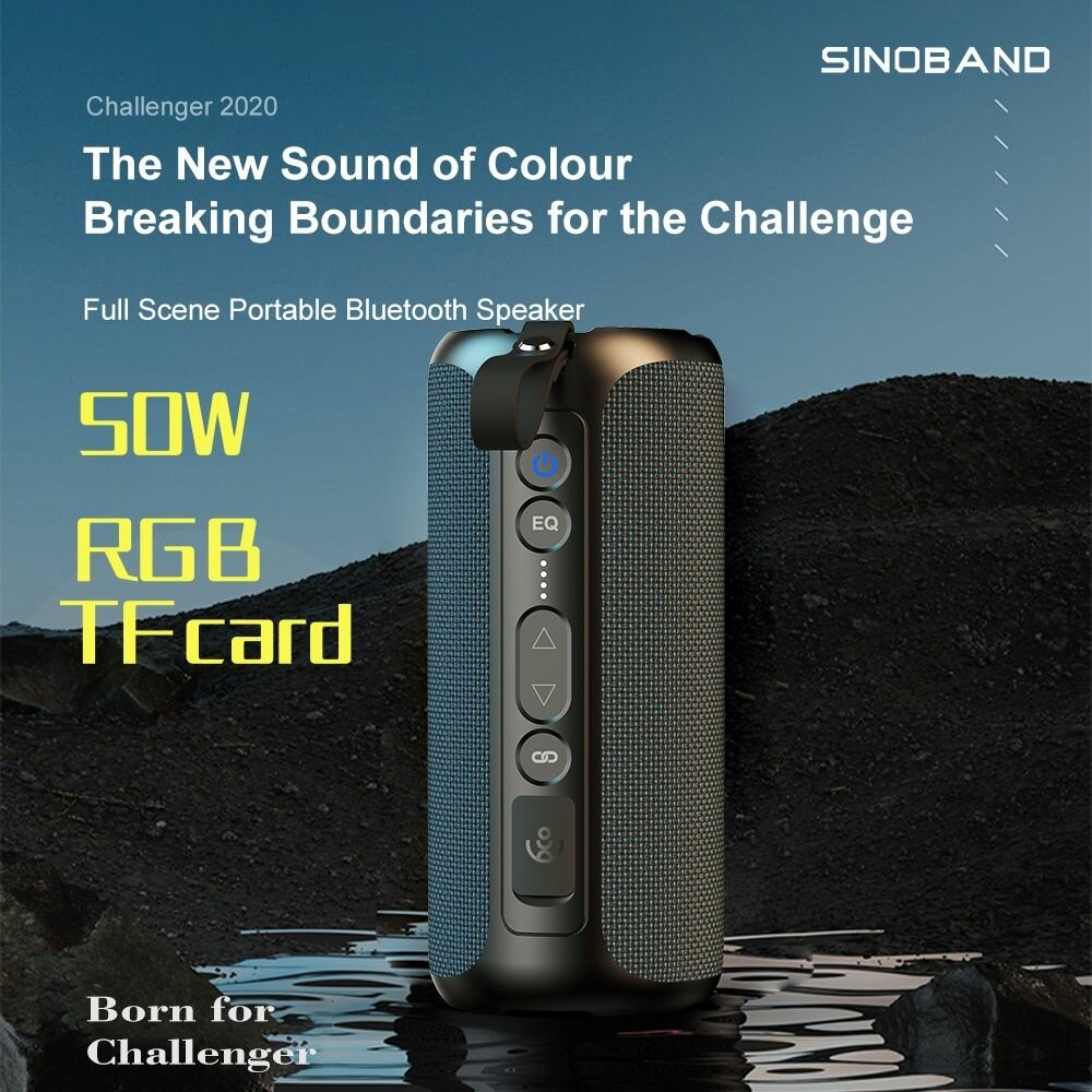 Колонка портативная беспроводная с подсветкой xdobo Sinoband Challenger 2020 50 Вт, водонепроницаемая IPX7, microSD карты