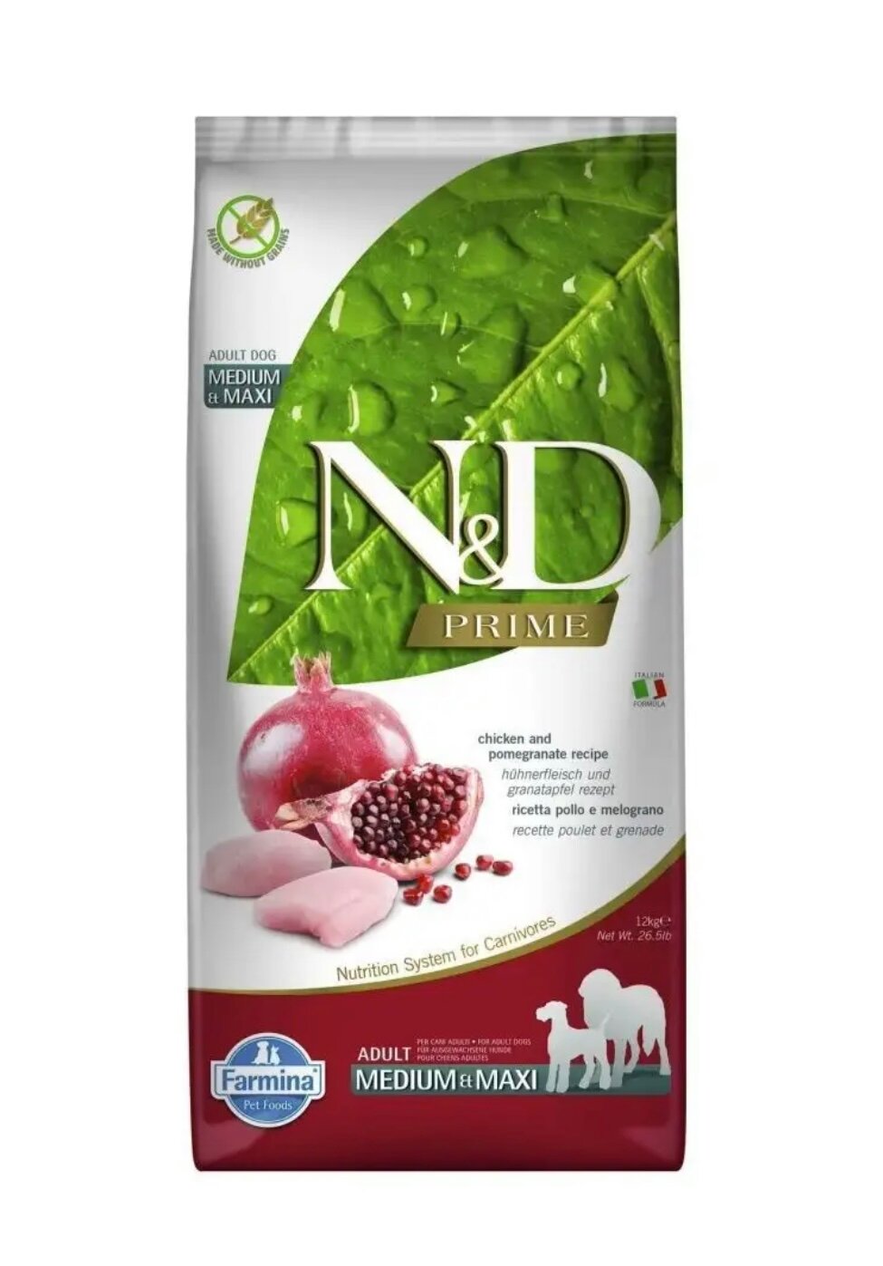 Сухой корм Farmina ND Prime Dog CHICKEN/POMEGRANTE MEDIUM / MAXI для собак средних и крупных пород с курицей и гранатом, 12кг