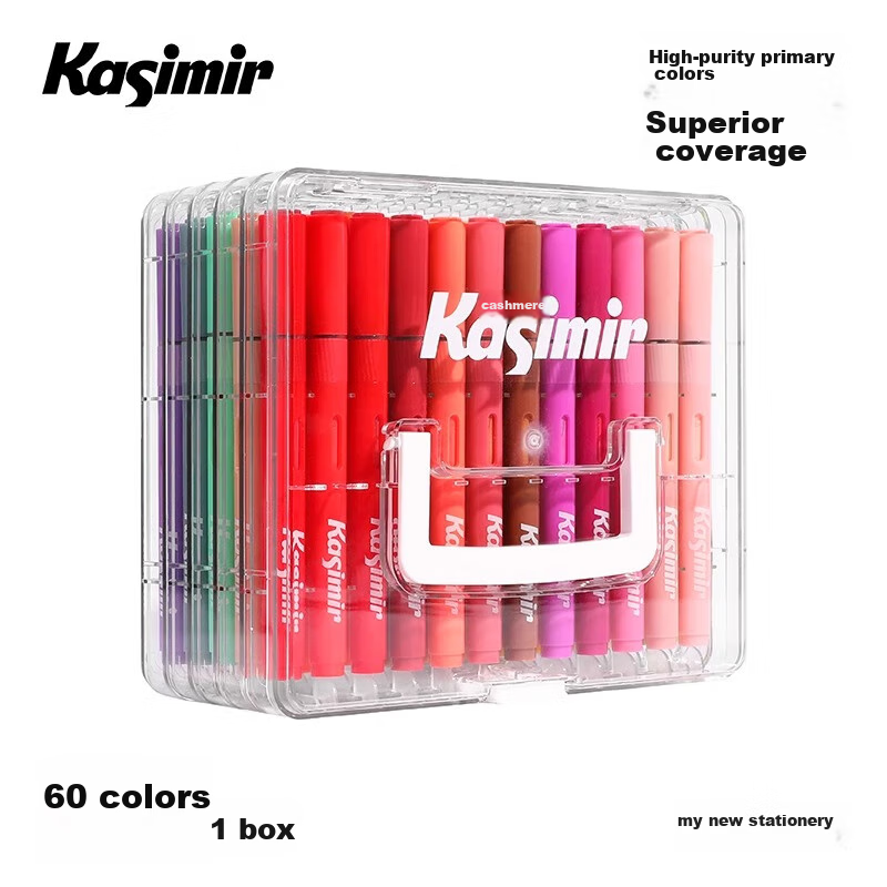 Kasimir Direct Liquid Acrylic Markers, Soft Tip, for Primary School Students, Stackable Colors, Non-Transparent, Washable, Non-Toxic, Watercolor Pens, 60 Colors, Coloring Pens, Art Paint Pens, Drawing Pens, 60 Colors