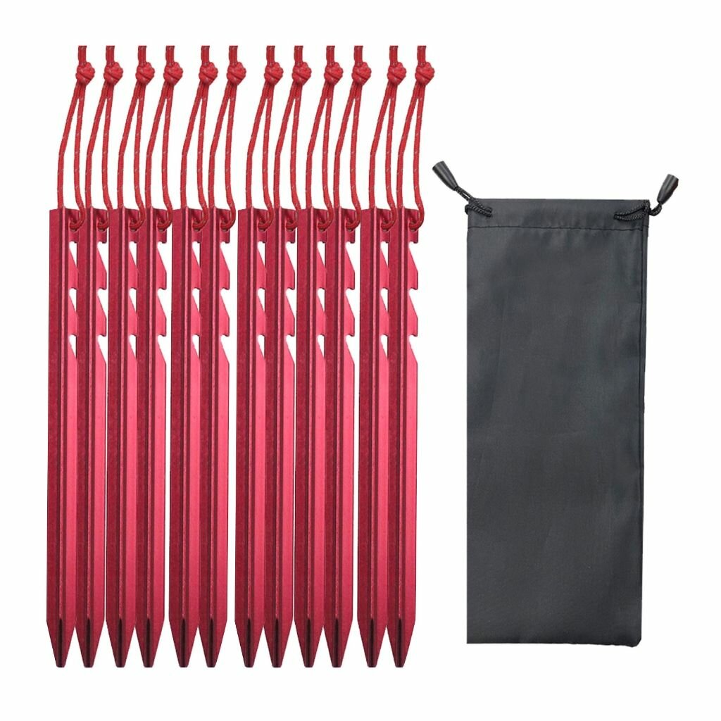 Комплект из 12 предметов: тент алюминиевого сплава для кемпинга и отдыха на природе, колышки крепления земле, красный