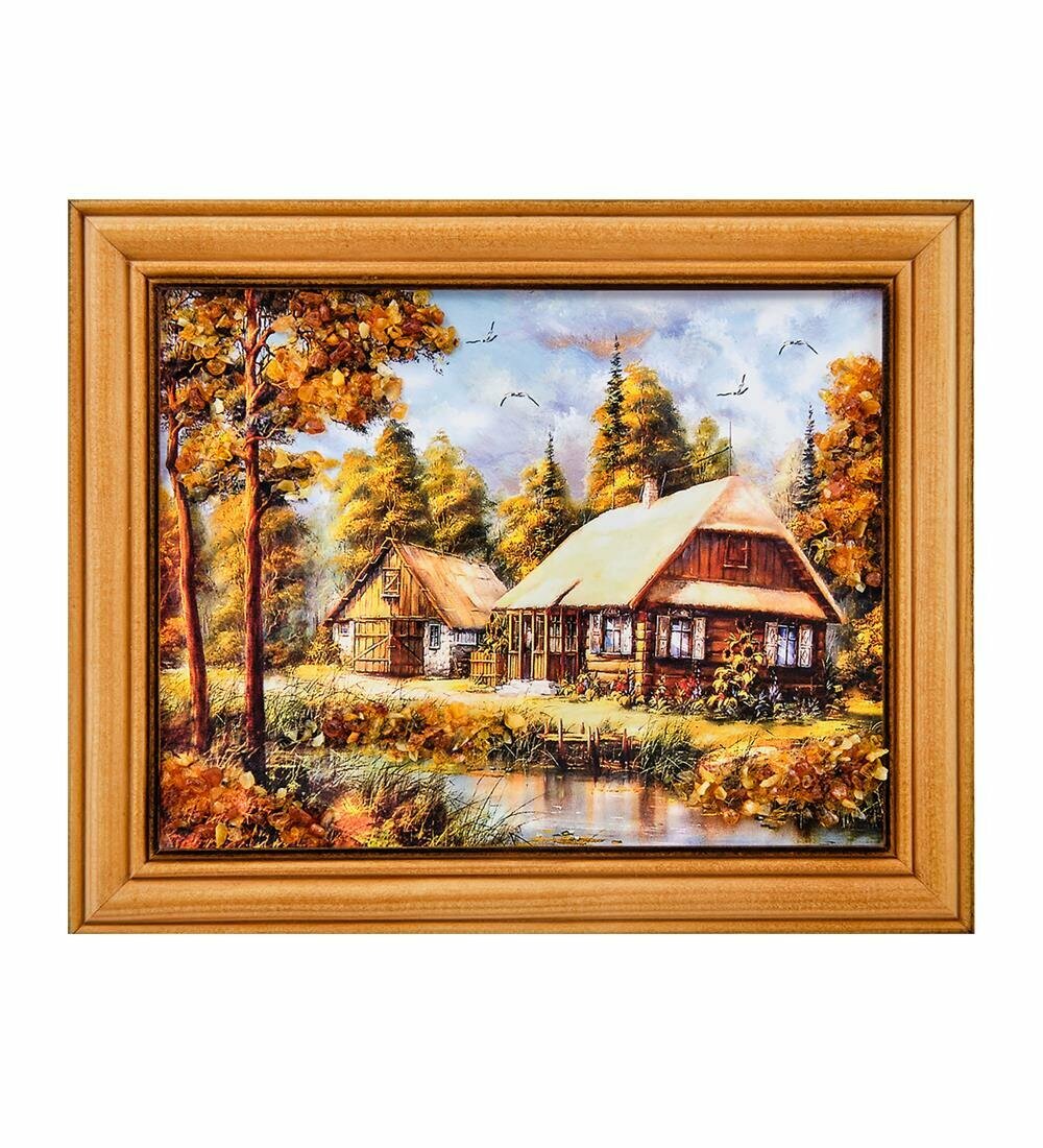Картина "Домик у озера" (с янтарной крошкой) дер. краш. рамка 12х15 A2181692