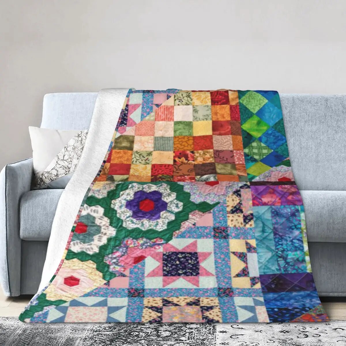 Винтажное лоскутное одеяло из микрофлиса, As Pic, 150x200cm 60x80in