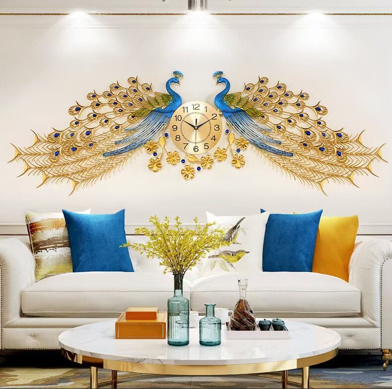 Настенные часы "Павлин", с большим диаметром, со стразами, металл