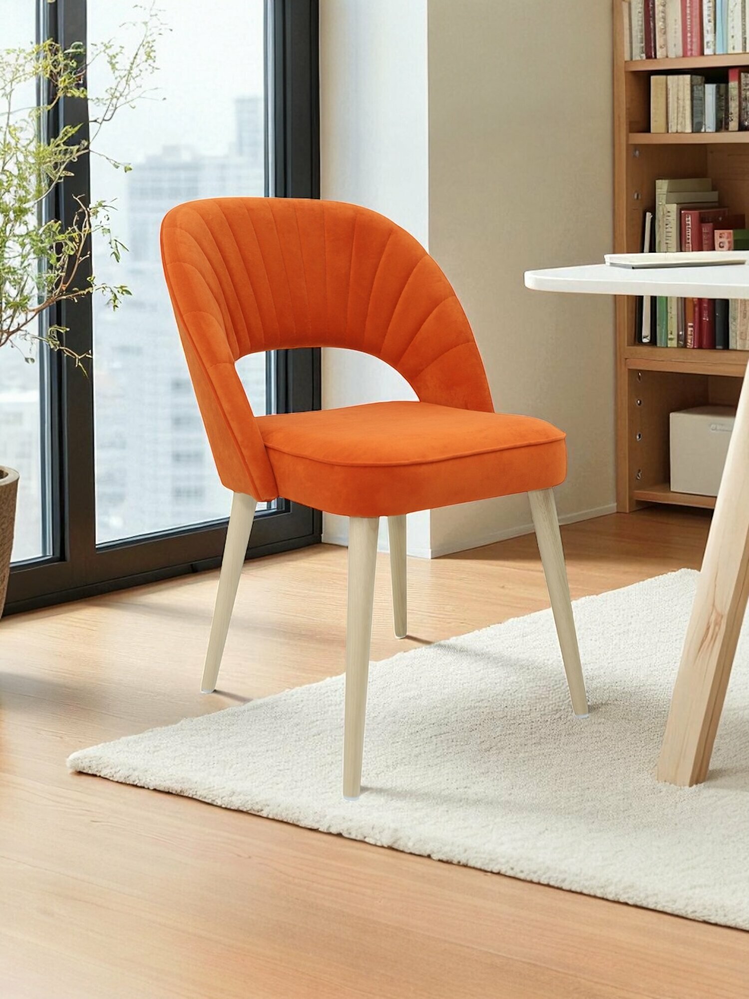 Стул для кухни, кафе, гостиной Ракушка, цвет оранжевый, ножки черные, камебель