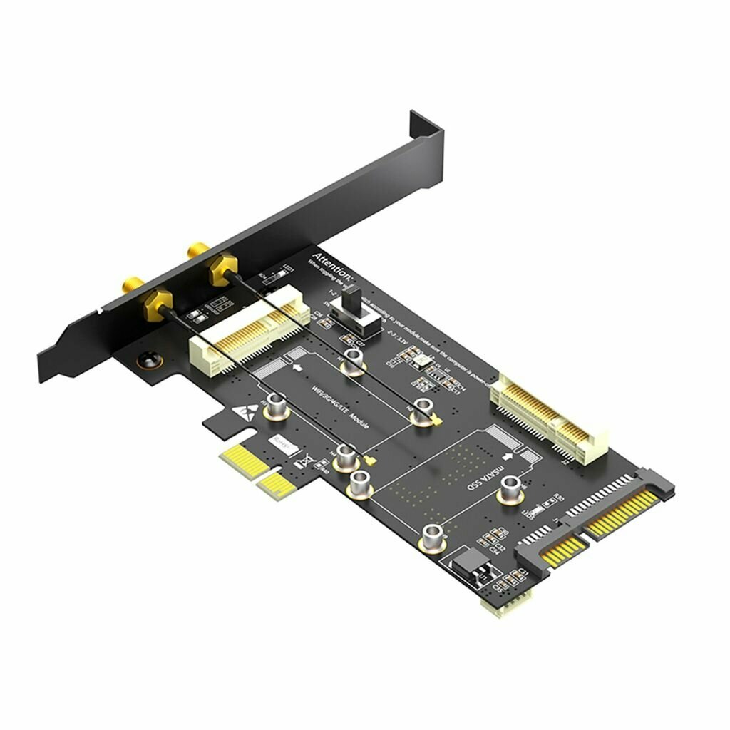 Мини PCIe к PCIE 1x адаптер с MSATA к SATA3
