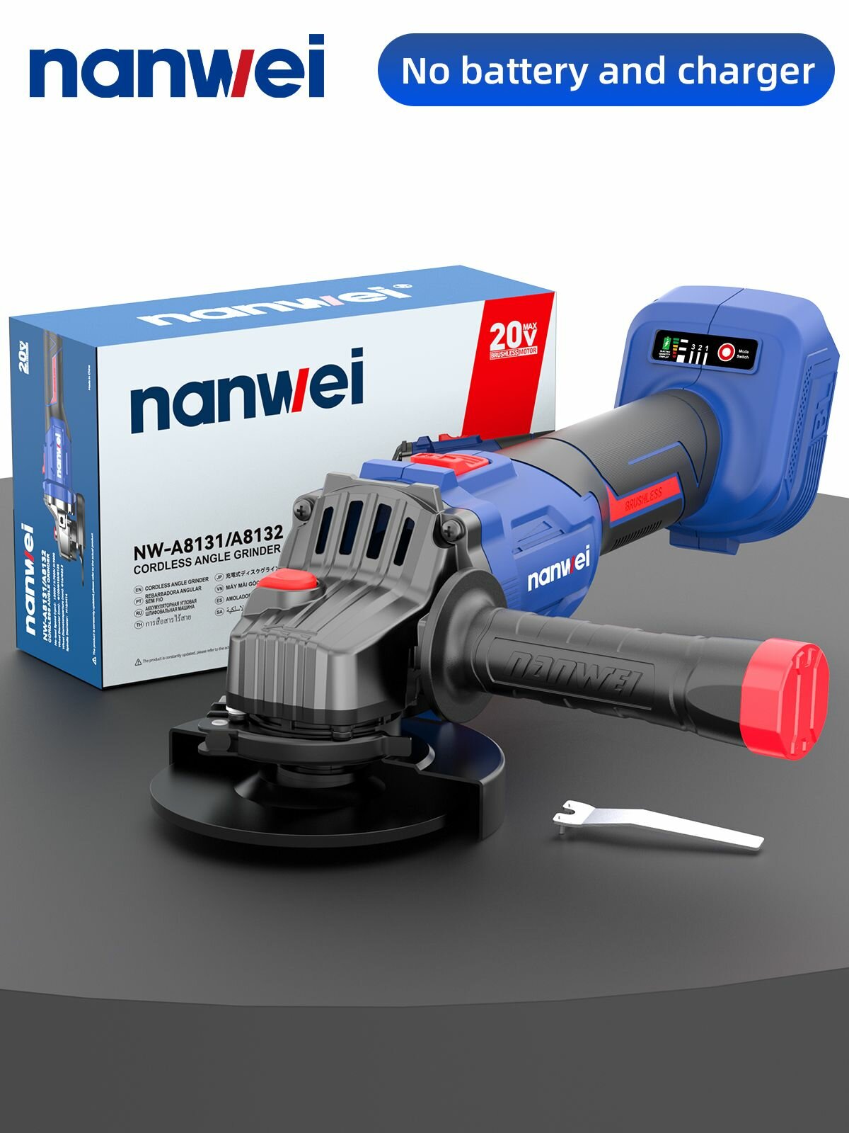 NANWEI 125 мм Угловая шлифовальная машина 5000/7000/9800 об/мин, 20 В, бесщеточный двигатель