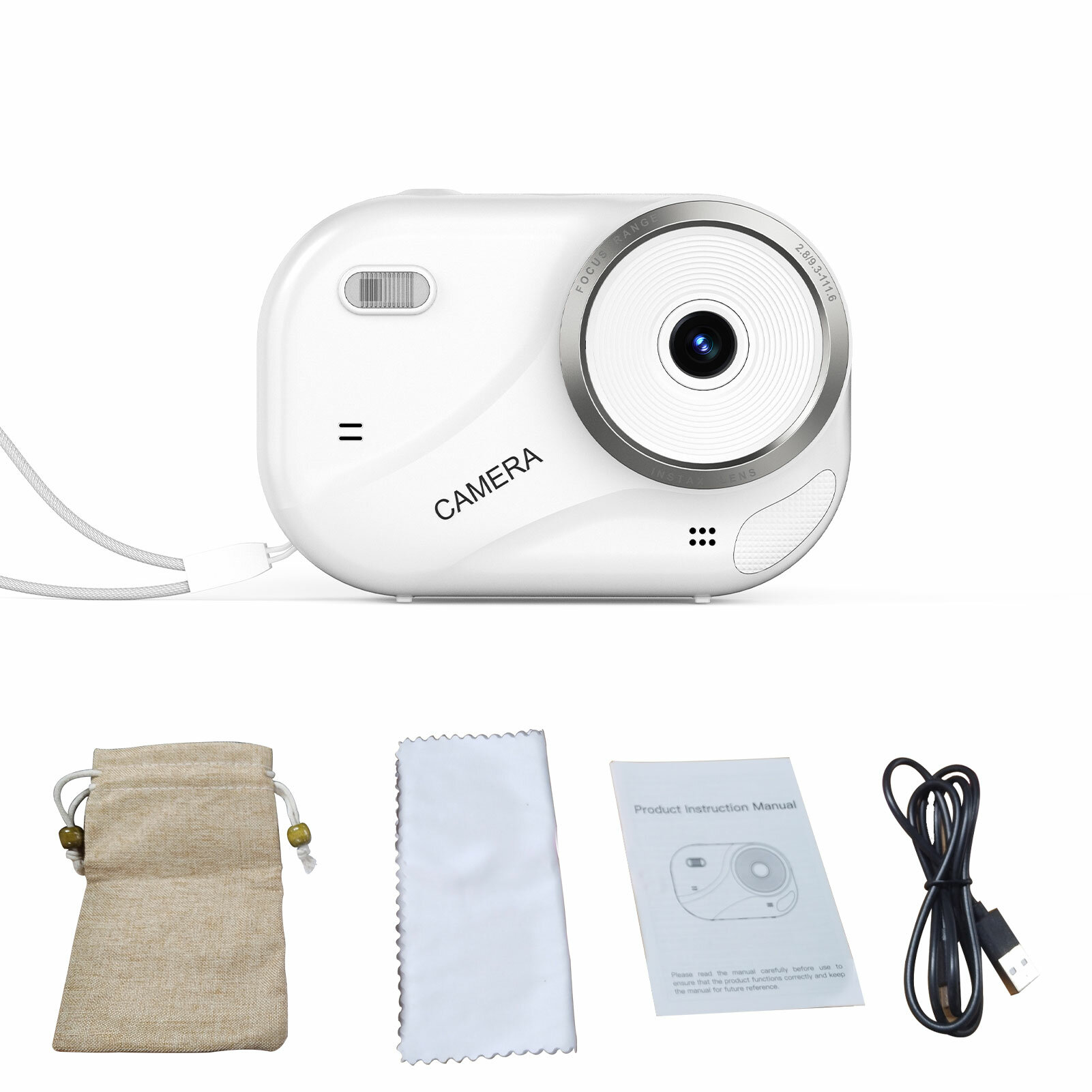 Цифровая фотокамера 4K с 16-кратным зумом, разрешением 48 МП и фонариком, картой памяти 32 ГБ, для подростков, мальчиков и девочек, компактный размер, белая.