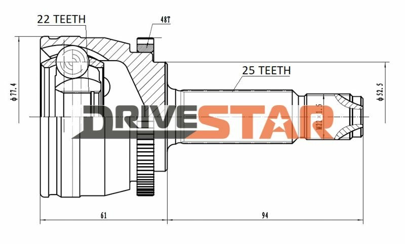 Шрус наружный (22x55x25) DRIVESTAR OC-KH0001-F для Hyundai Solaris 2010-2017