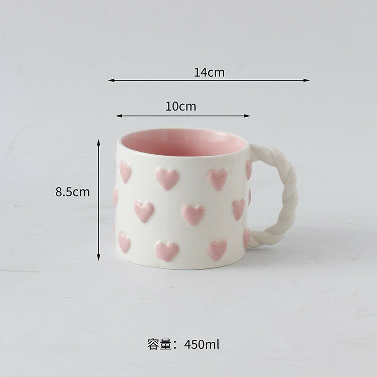 Изысканная керамическая кружка с ручной росписью под глазурью и рельефным изображением вишневого сердца, креативная кофейная чашка ручной работы, чашка для завтрака.