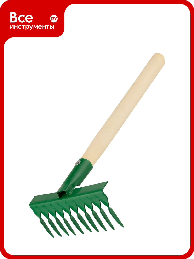 Витые грабли КЭС 10-зубые, стальные, x390 мм, деревянная рукоятка 200x80
