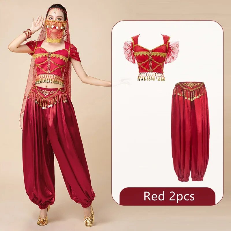 Костюм для танца живота, вискоза, спандекс L, Red 1 - 2 pcs Set